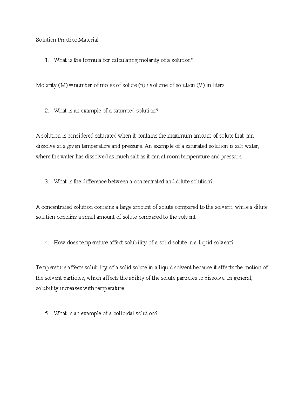 Solution Practice Material - What is the formula for calculating ...