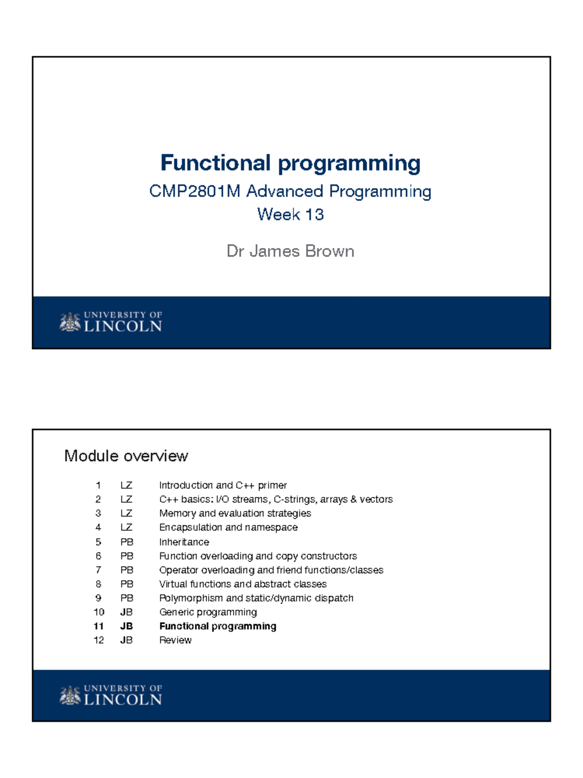 CMP2801M Lecture 13 Functional Programming - Functional programming ...