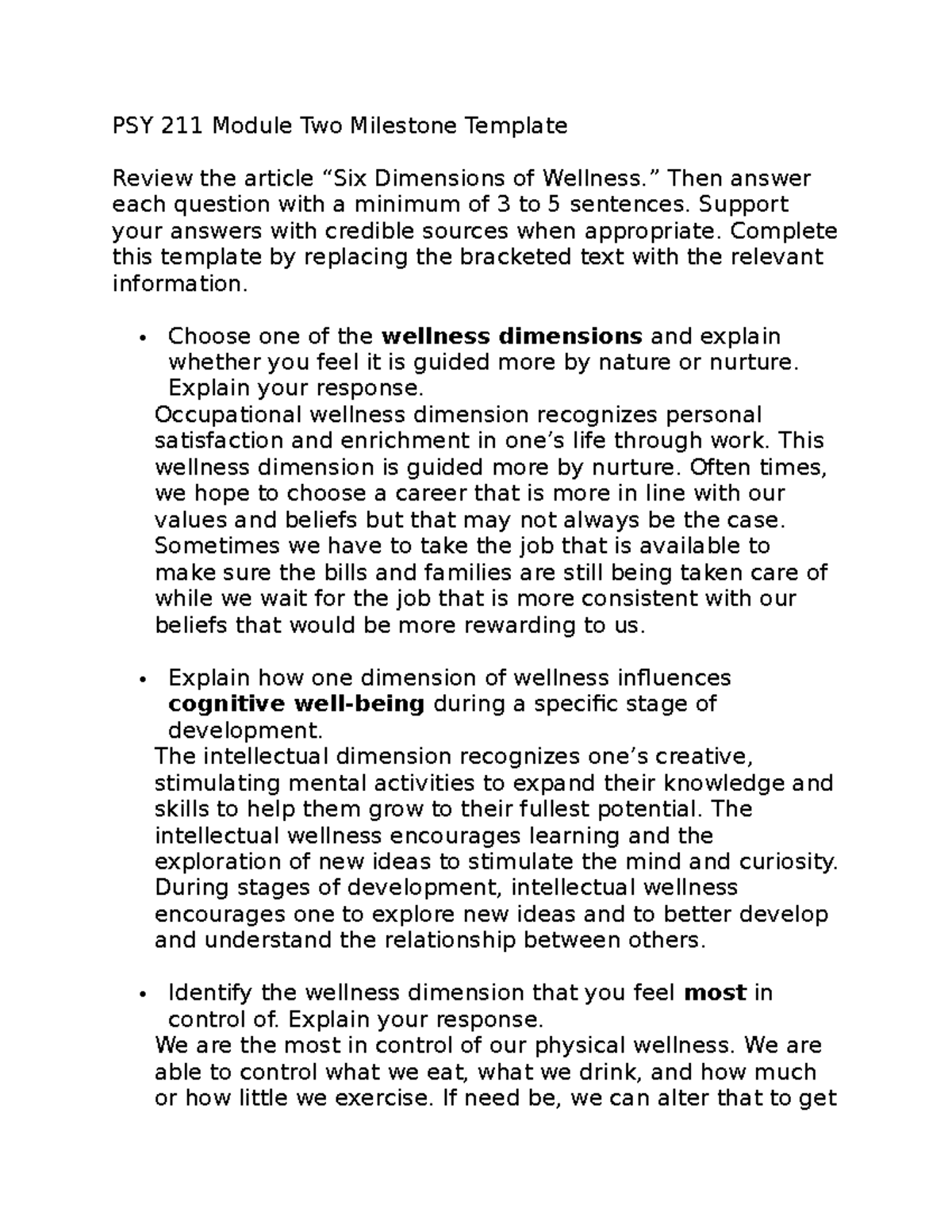 PSY 211 Module Two Milestone - ” Then answer each question with a ...