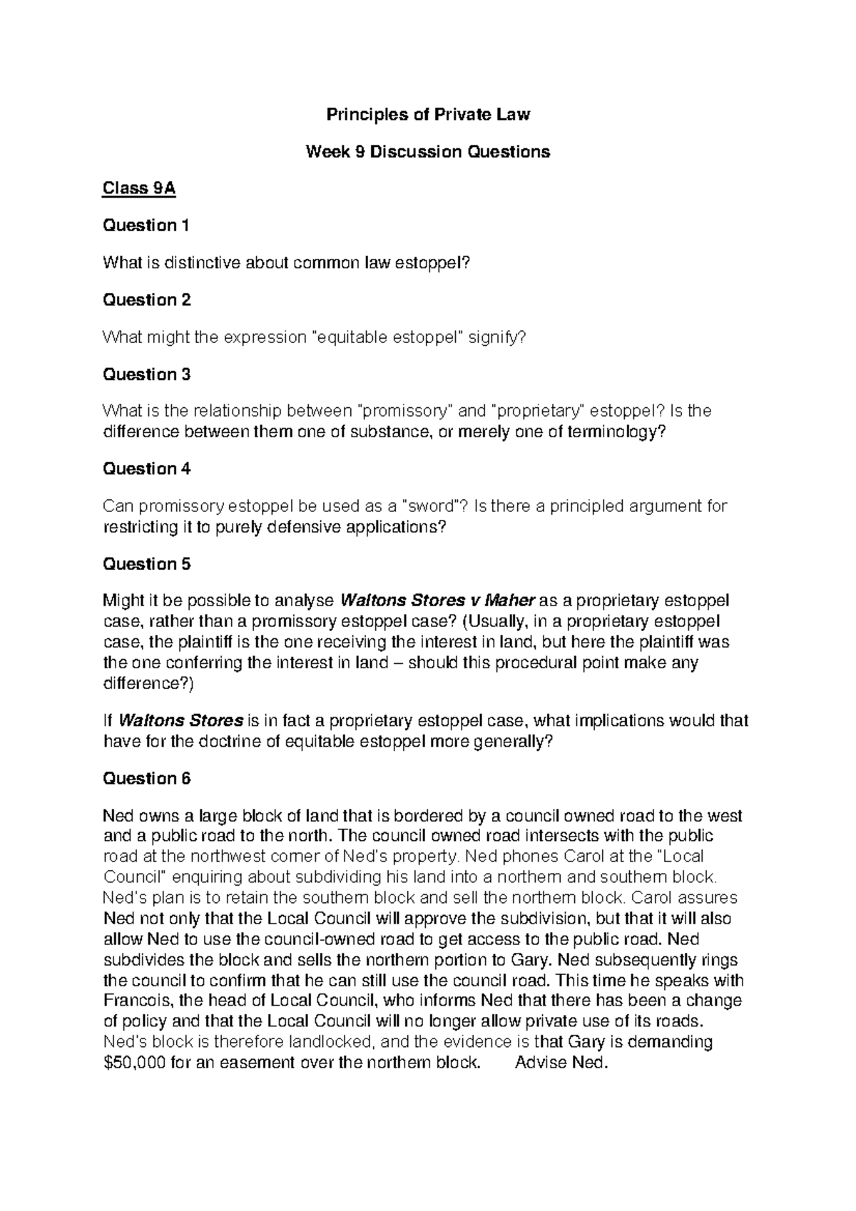 Principles of Private Law 2022 T3 Week Nine Discussion Questions ...