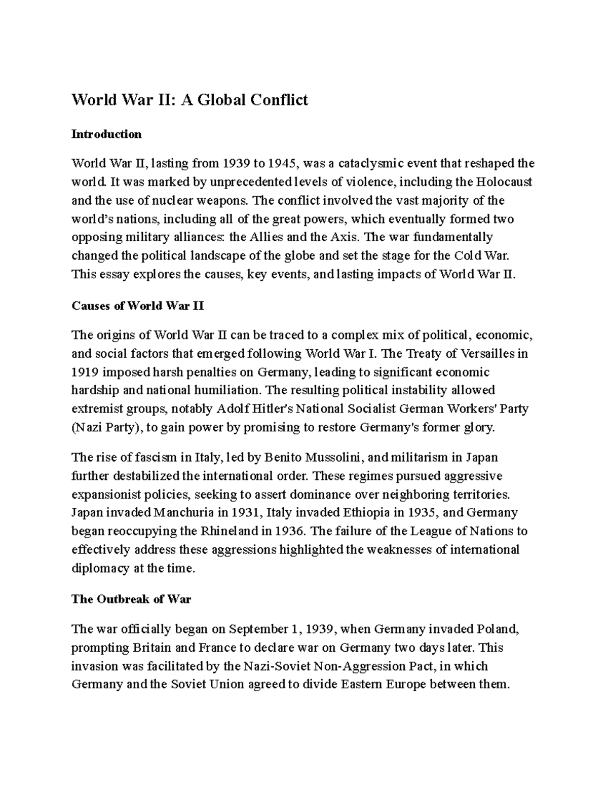Essay - World War II: A Global Conflict Introduction World War II ...