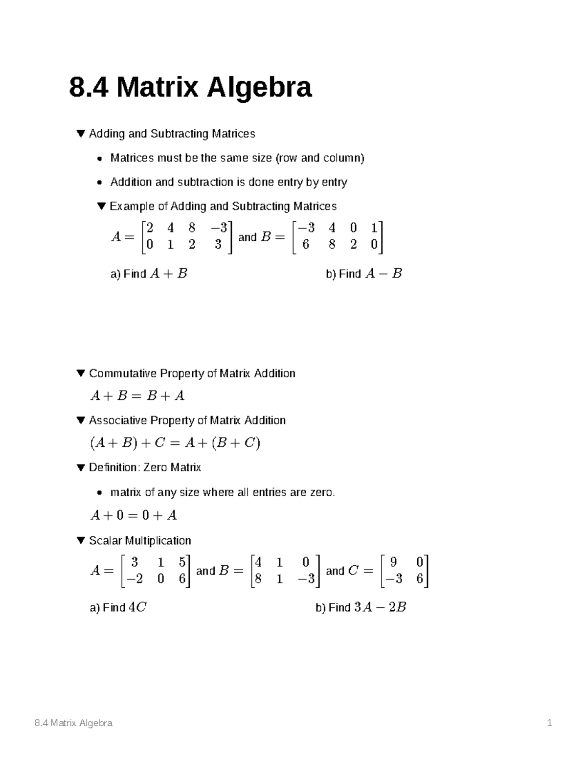 MAC1140 Blank Notes 8 - algebra matrix - 8 Matrix Algebra Adding and ...