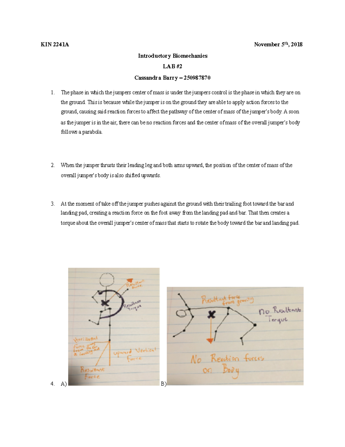Lab #2 November 5th - Dr. Thomas Jenkyn's Biomechanics 2241A - KIN ...