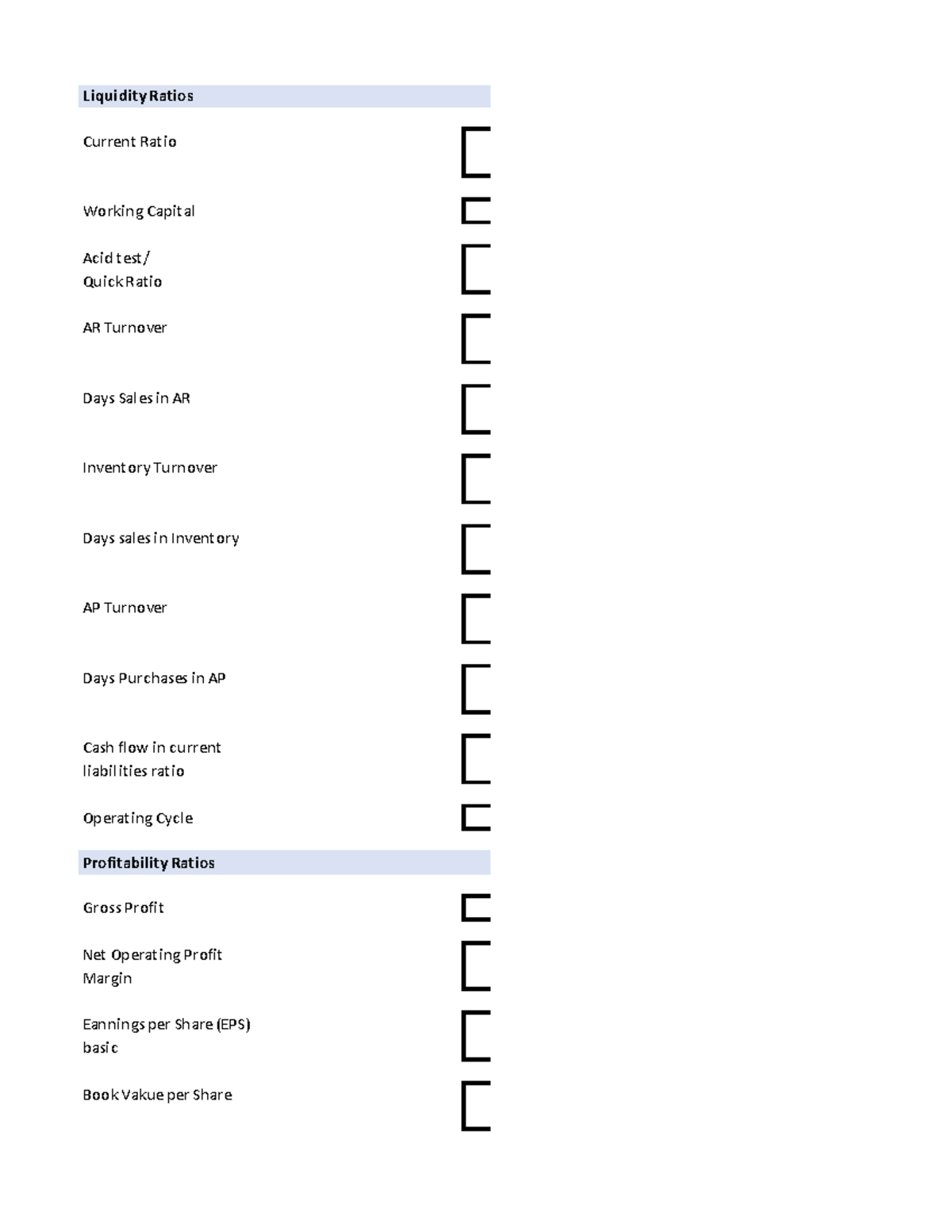 Ratios - cheat sheet - Warning: TT: undefined function: 32 Liquidity Ratios Current Ratio ...