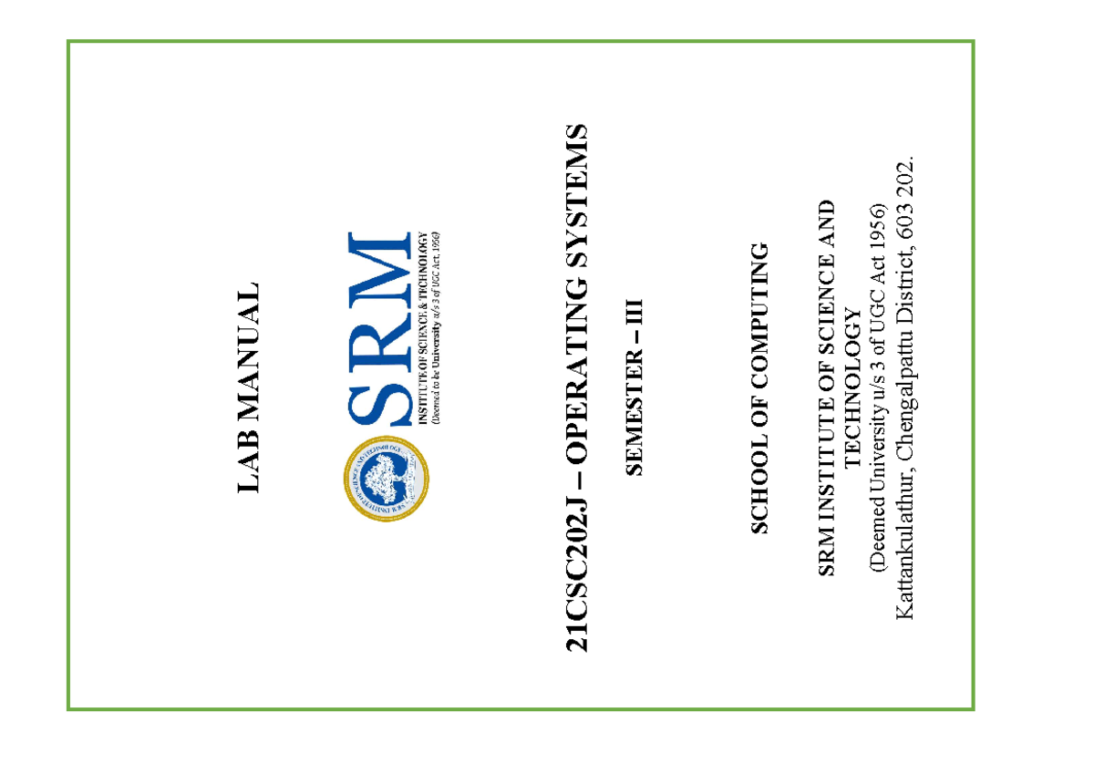 OS LAB Manual EX 1&2 - N/A - LAB MANUAL 21CSC202J OPERATING SYSTEMS ...