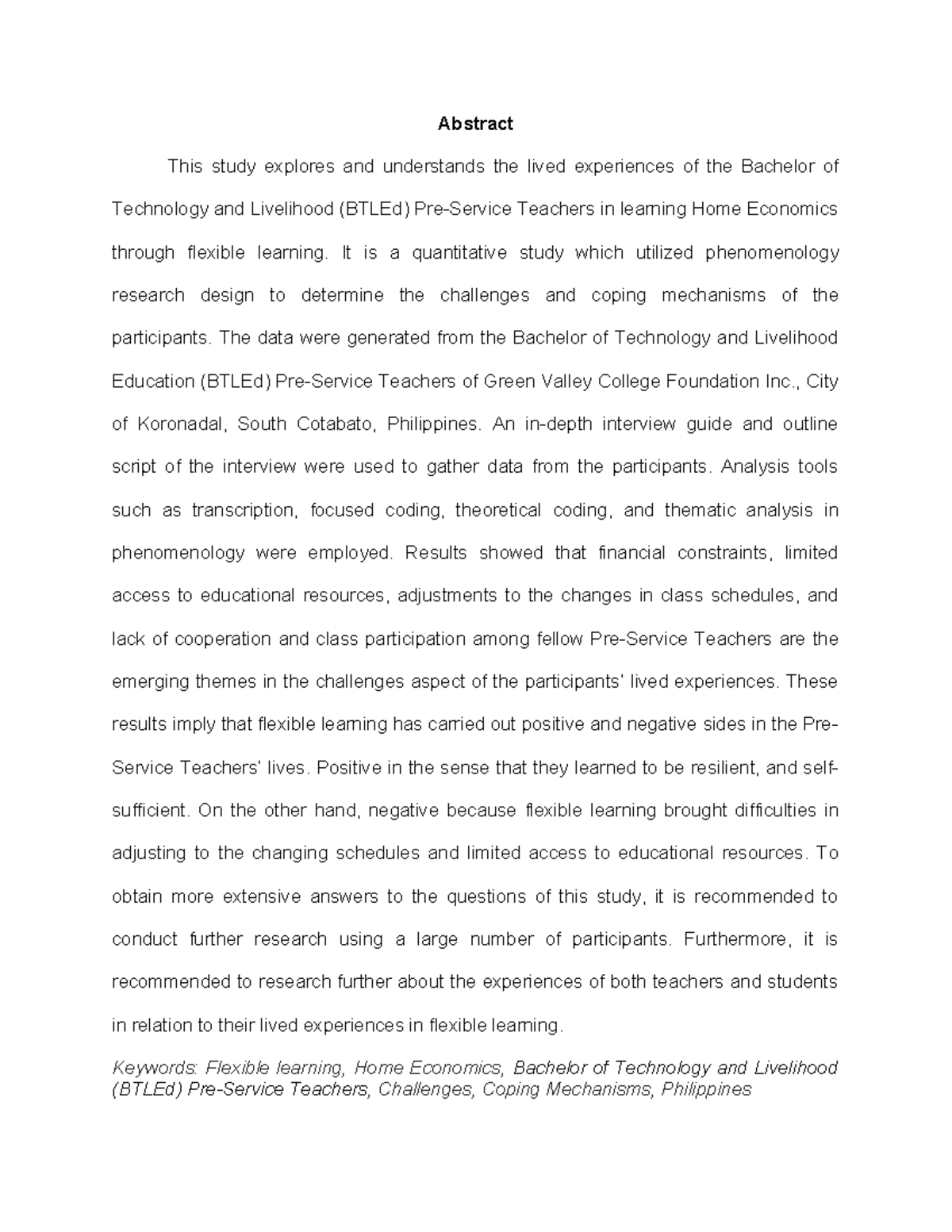 Abstract - Abstract This study explores and understands the lived ...