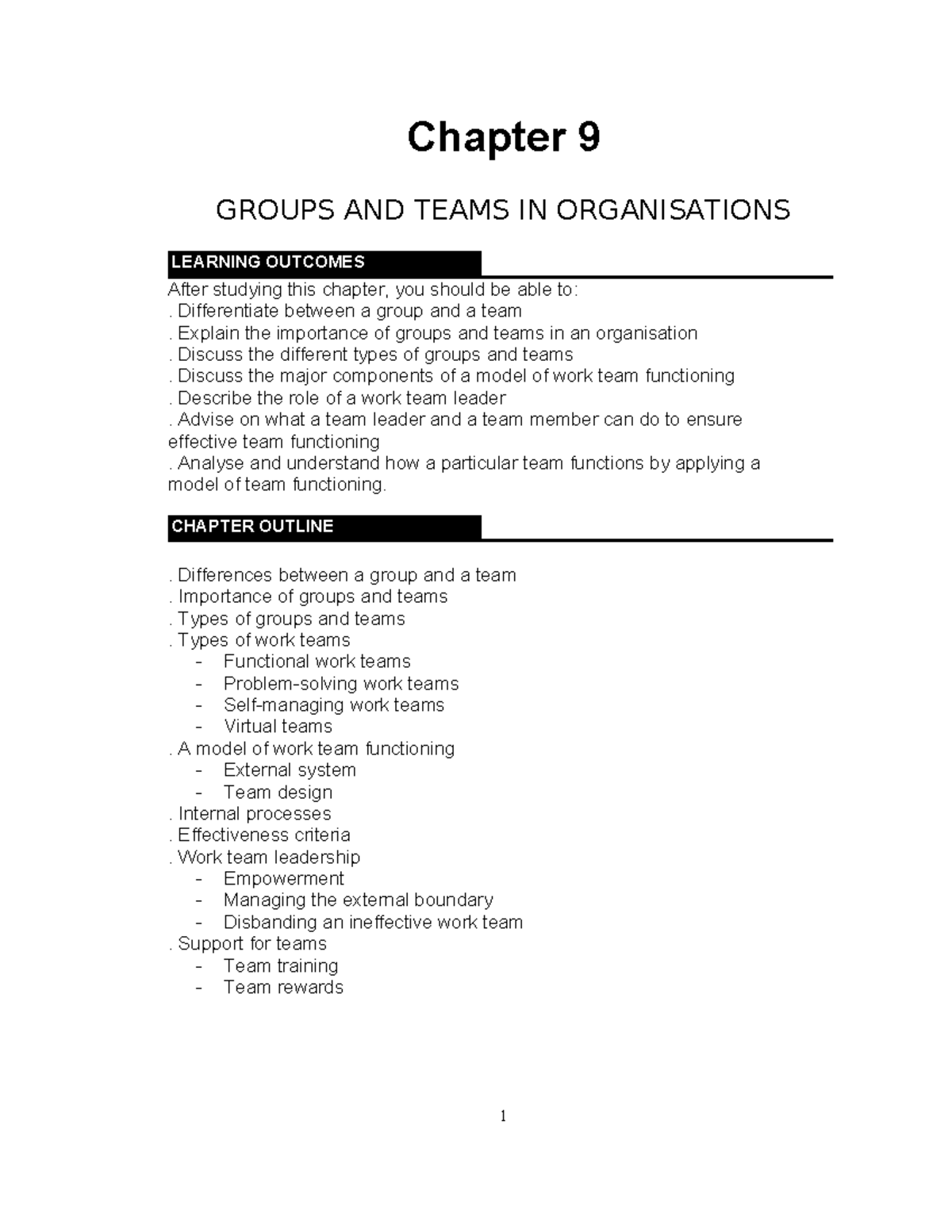 CBMD022 Chapter 9 Groups AND Teams - Chapter 9 GROUPS AND TEAMS IN ORGANISATIONS LEARNING ...