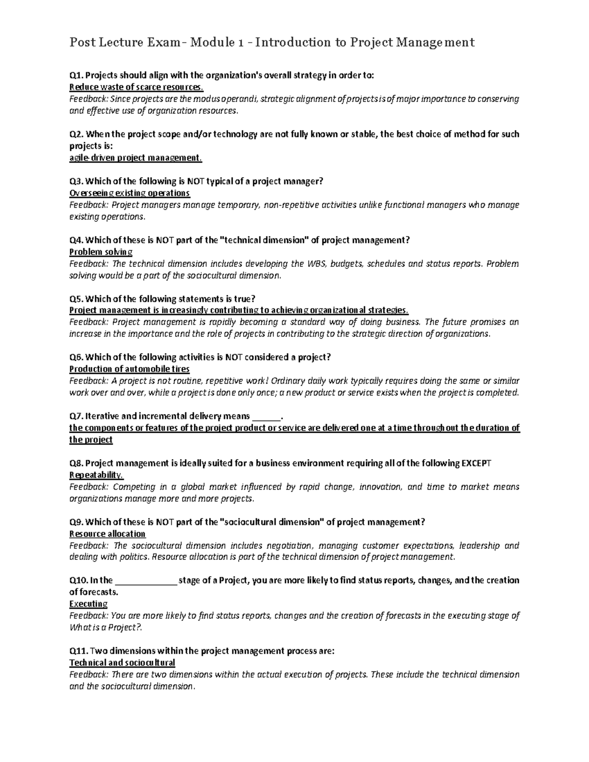 Post Lec Exam-M1 - for module one - Post Lecture Exam- Module 1 ...