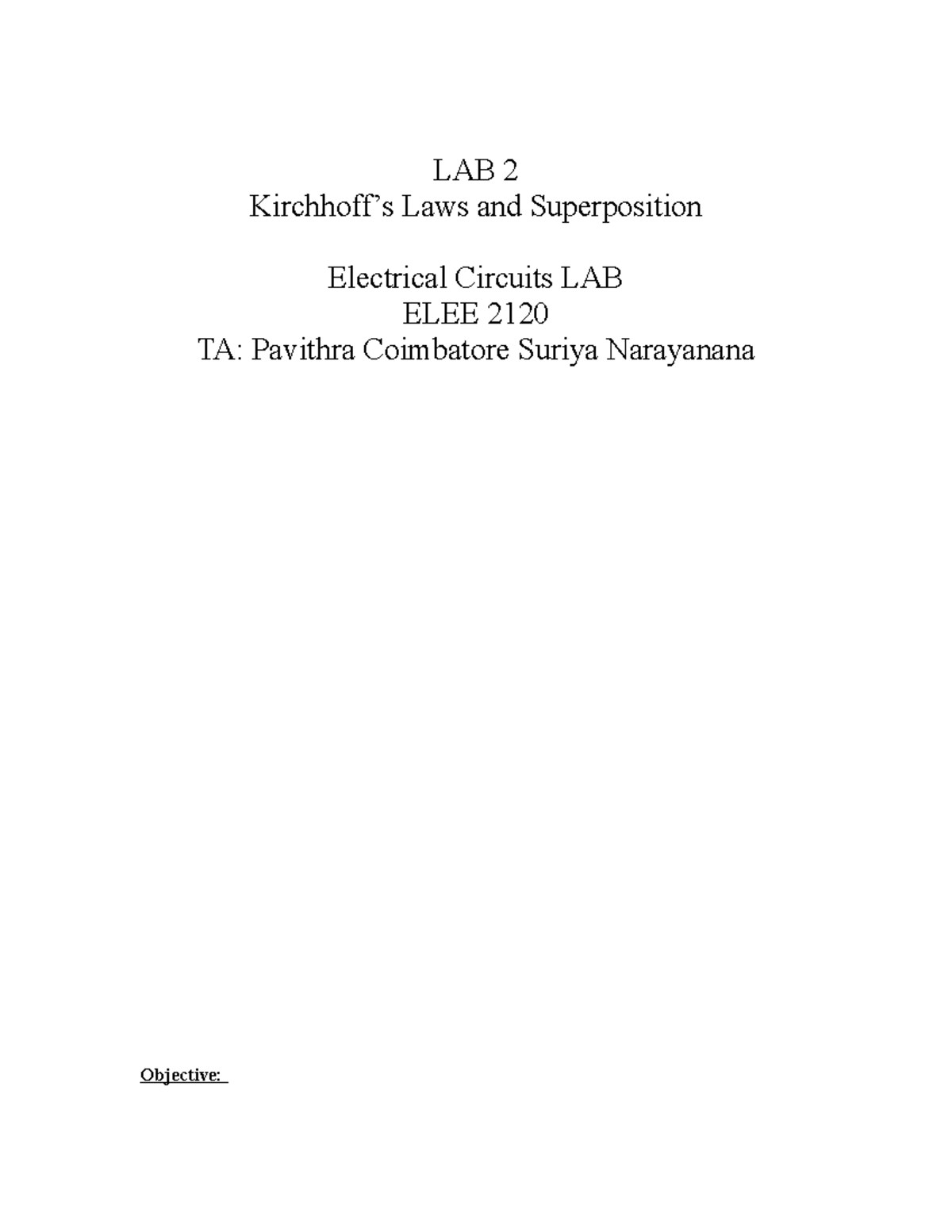 LAB 2 Circuits - To build a circuit that was given in the lab manual ...