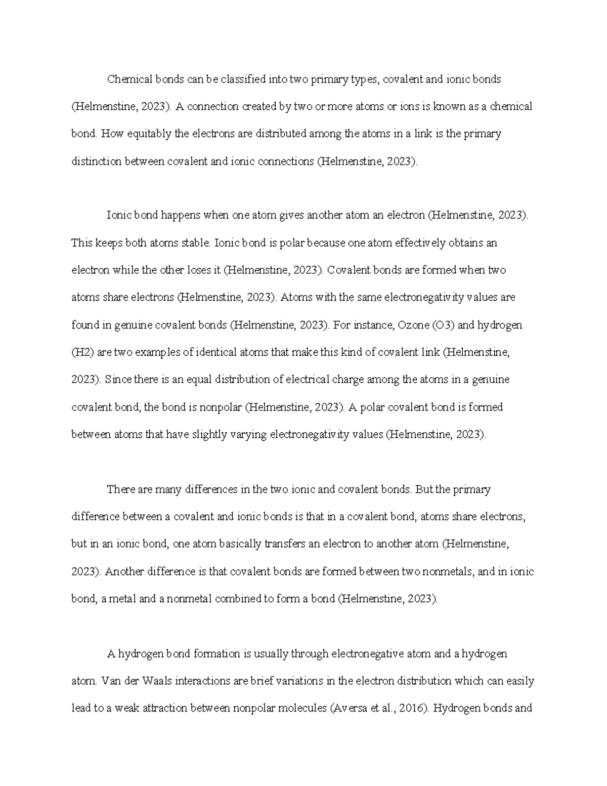 Biol1301ljunit 1 - BIOL 1301 Learning Journal 1 - Chemical bonds can be ...