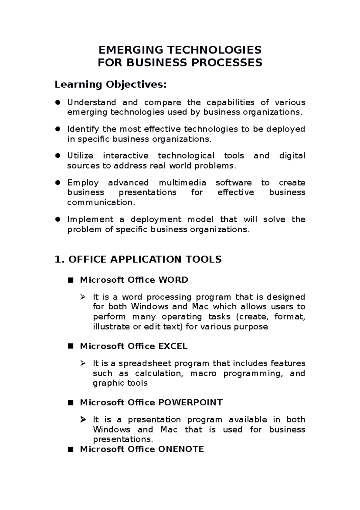 Emerging Technologies - EMERGING TECHNOLOGIES FOR BUSINESS PROCESSES ...