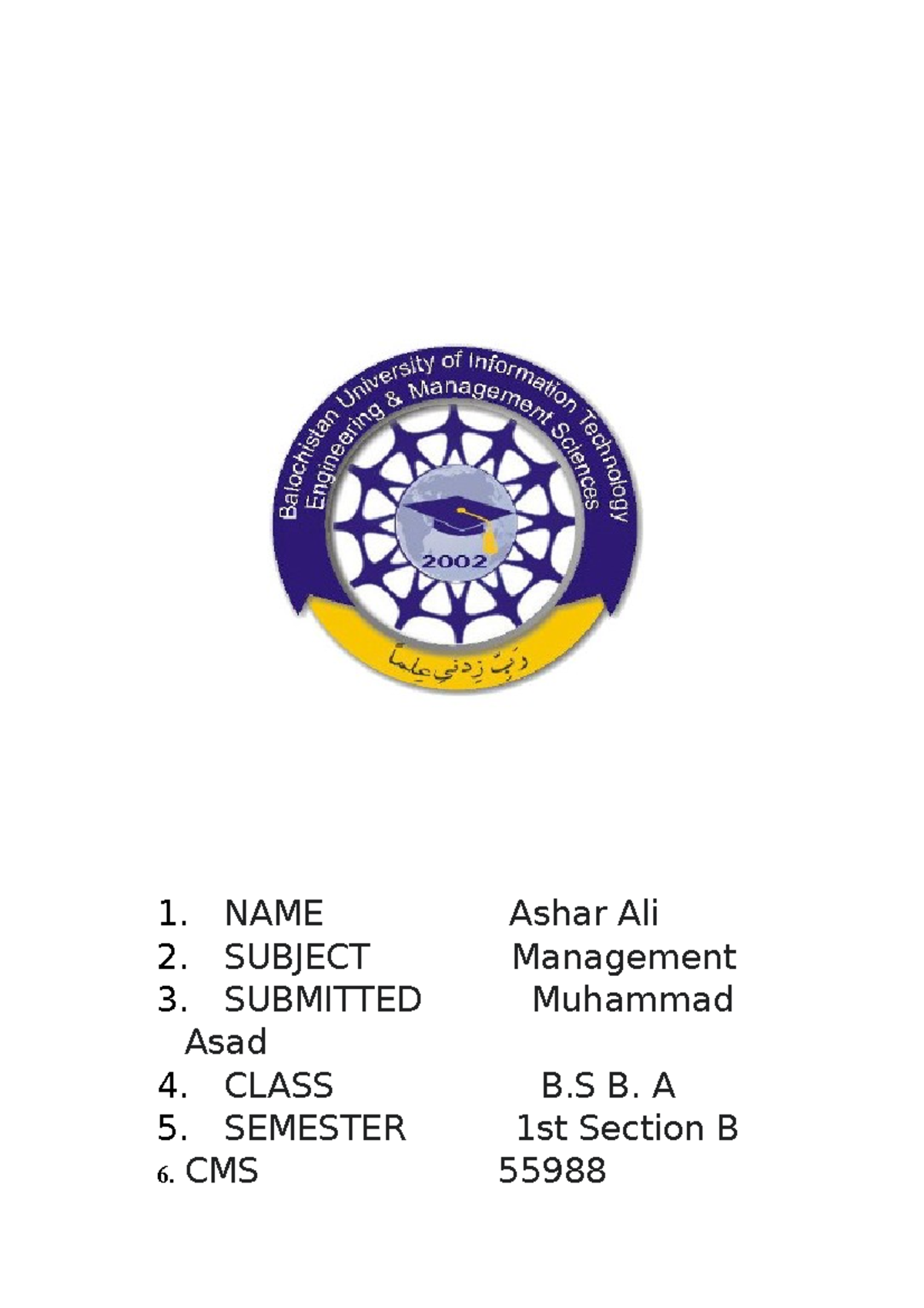NAME Ashar Ali - its is an assignment of a share alai ahsfa have ...