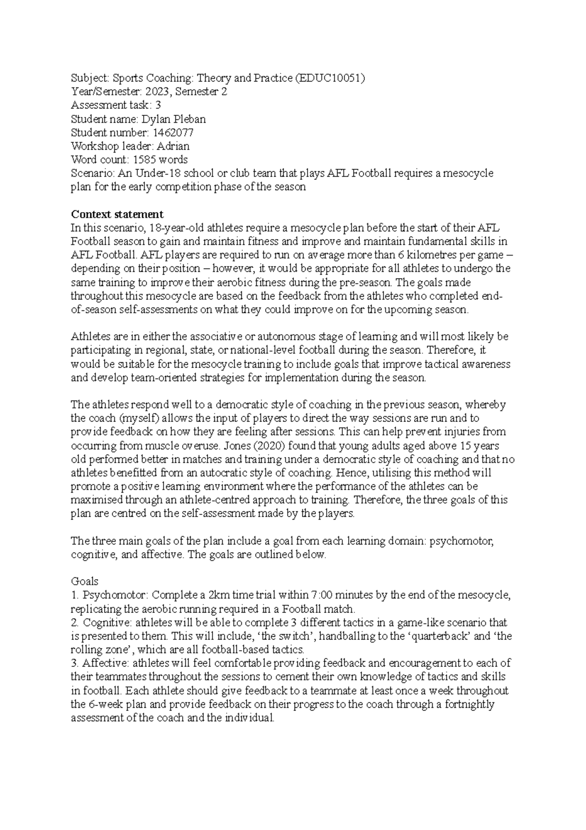 Sports Coaching - Assignment 3 - Subject: Sports Coaching: Theory and ...