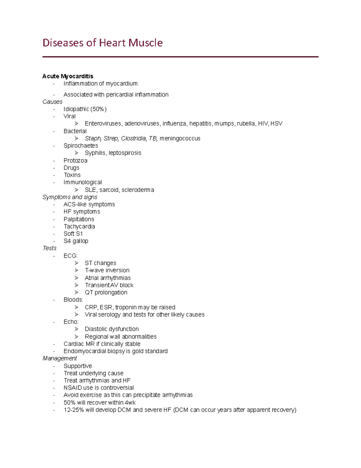 Diseases of Heart Muscle - Diseases of Heart Muscle Acute Myocarditis ...