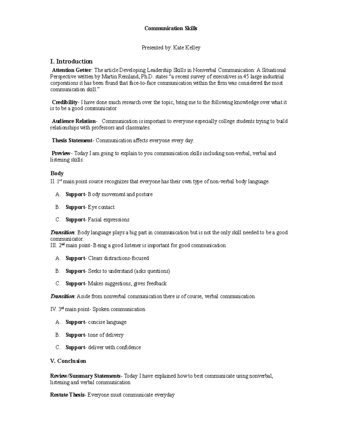 Informative Outline - communication skills including non-verbal, verbal ...