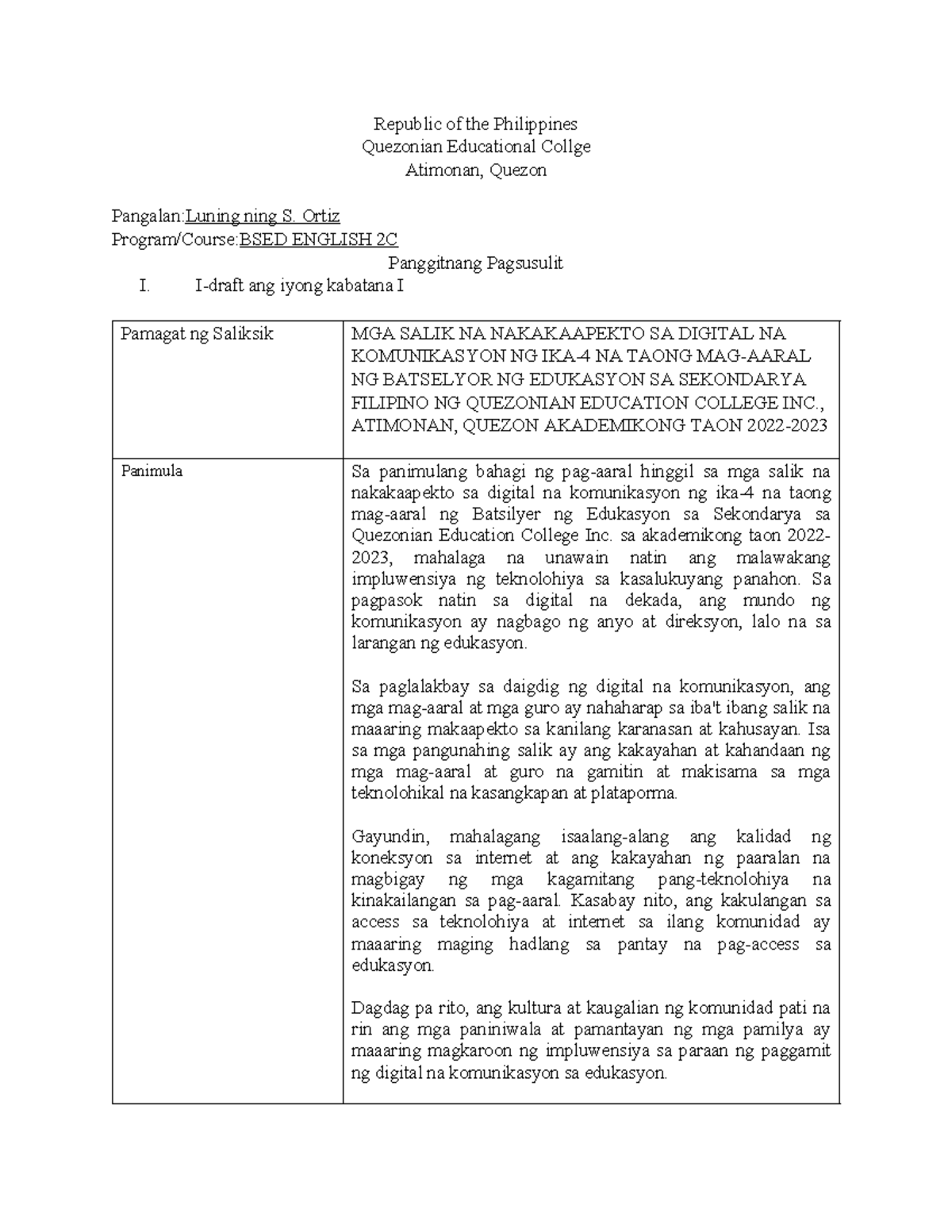 Luningning Ortiz-Fil Midterm - Republic of the Philippines Quezonian ...