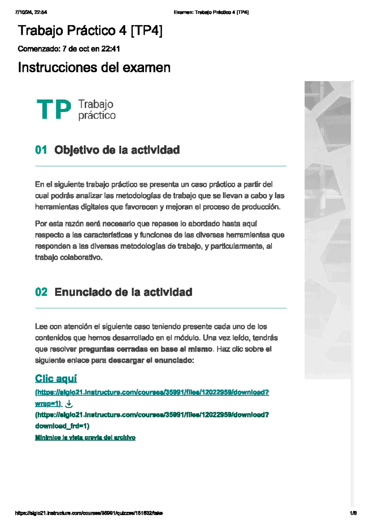 Recursos informaticos tp4 97,5% - 22:54 Examen: Trabajo Práctico 4 Trabajo Práctico 4 Comenzado ...