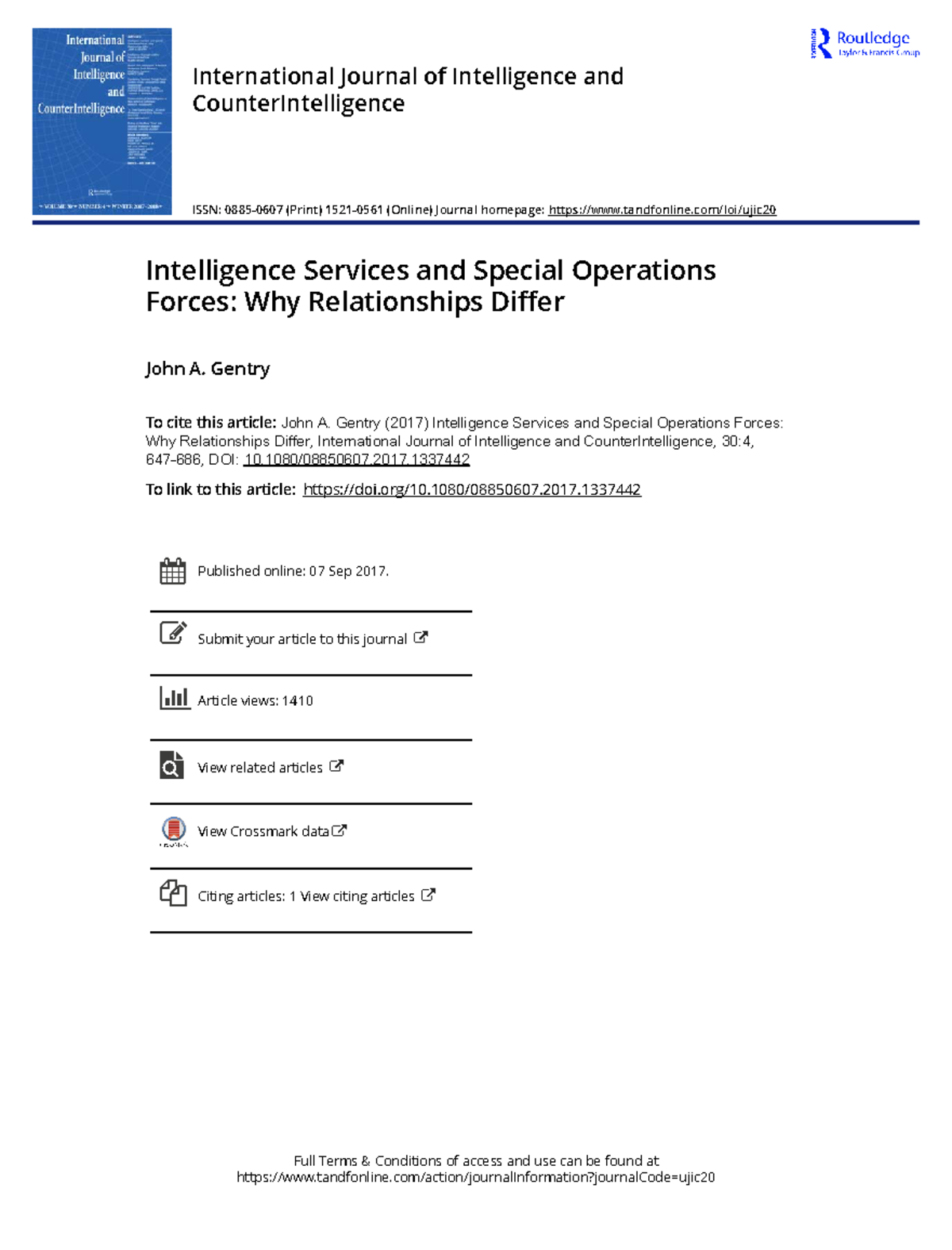 Intelligence Services and Special Operations Forces Why Relationships ...