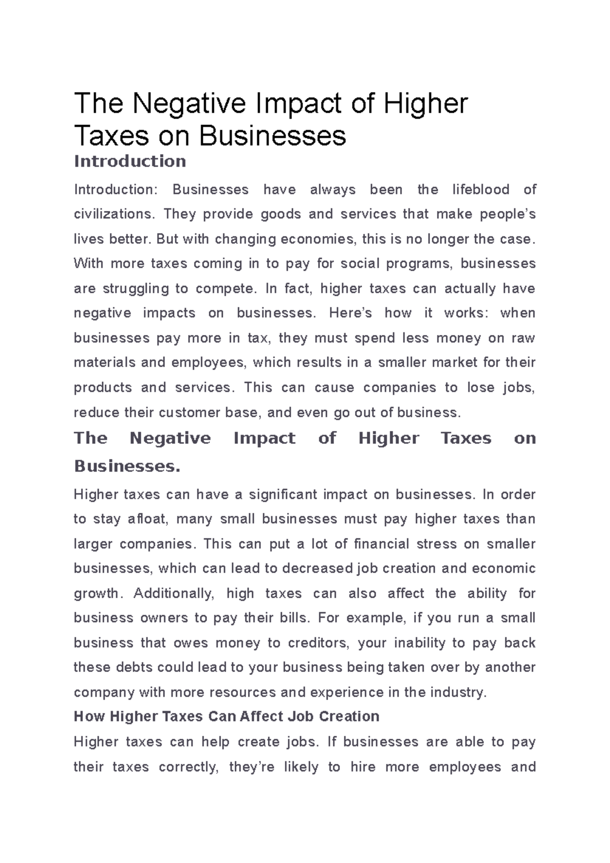 The Negative Impact of Higher Taxes on Businesses - The Negative Impact ...