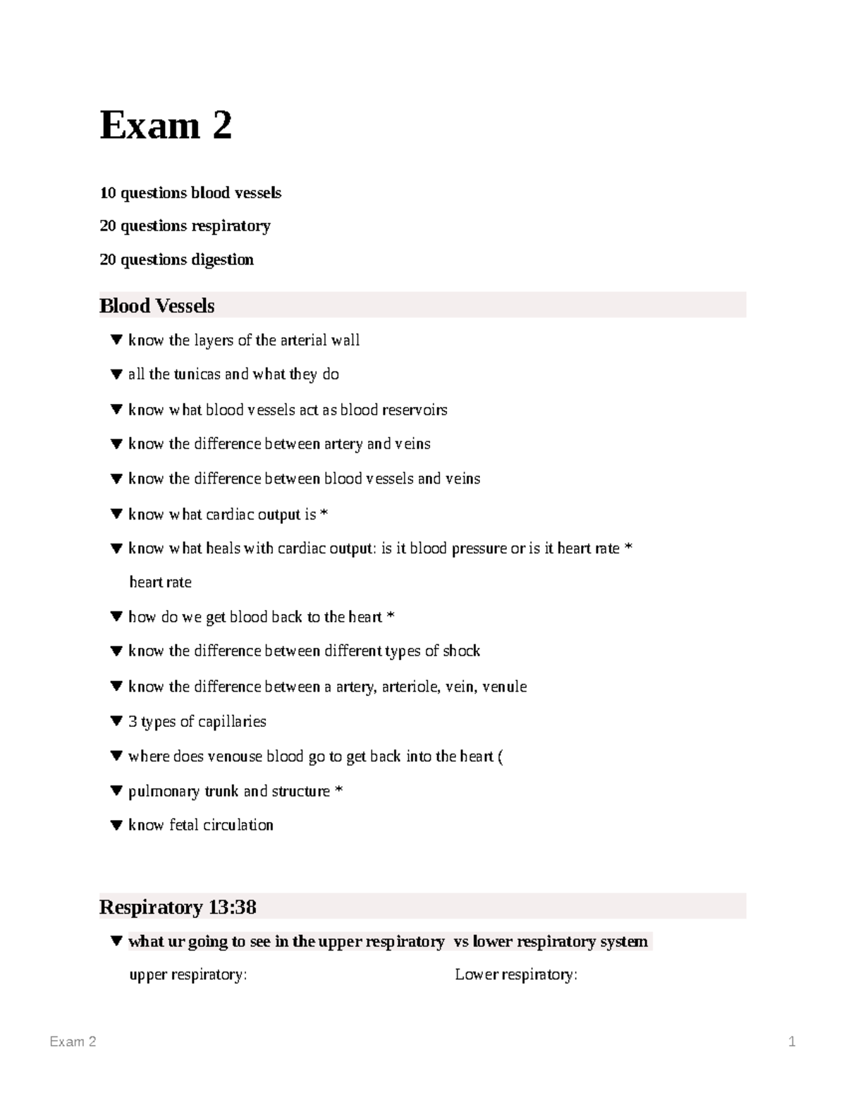 Anatomy Exam 2 Respiratory, Blood, Digestive - Exam 2 10 questions ...