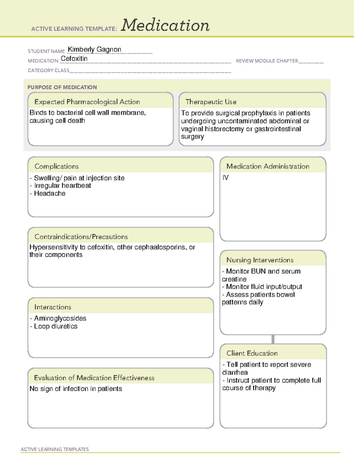 Cefoxitin ATI Medication Template - ACTIVE LEARNING TEMPLATES ...