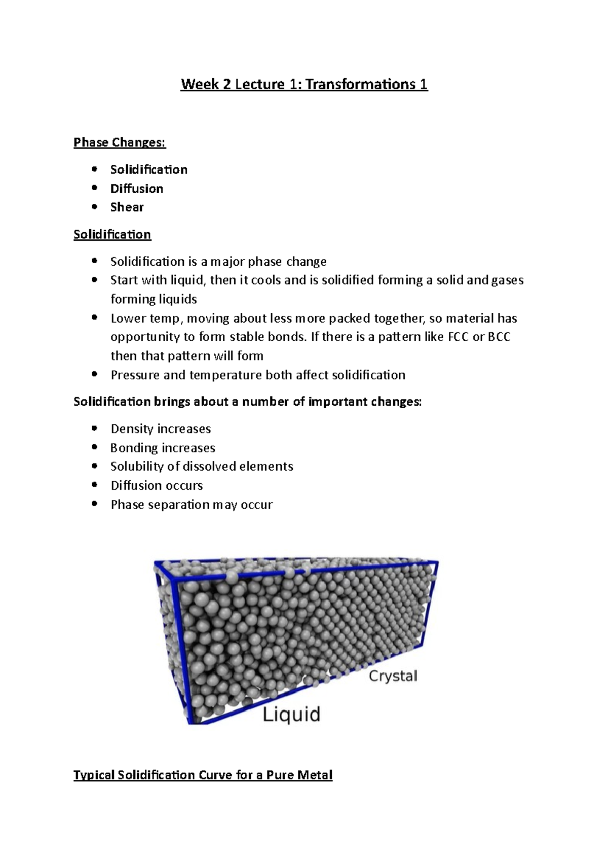 Revision - Notes - Week 2 Lecture 1: Transformations 1 Phase Changes ...