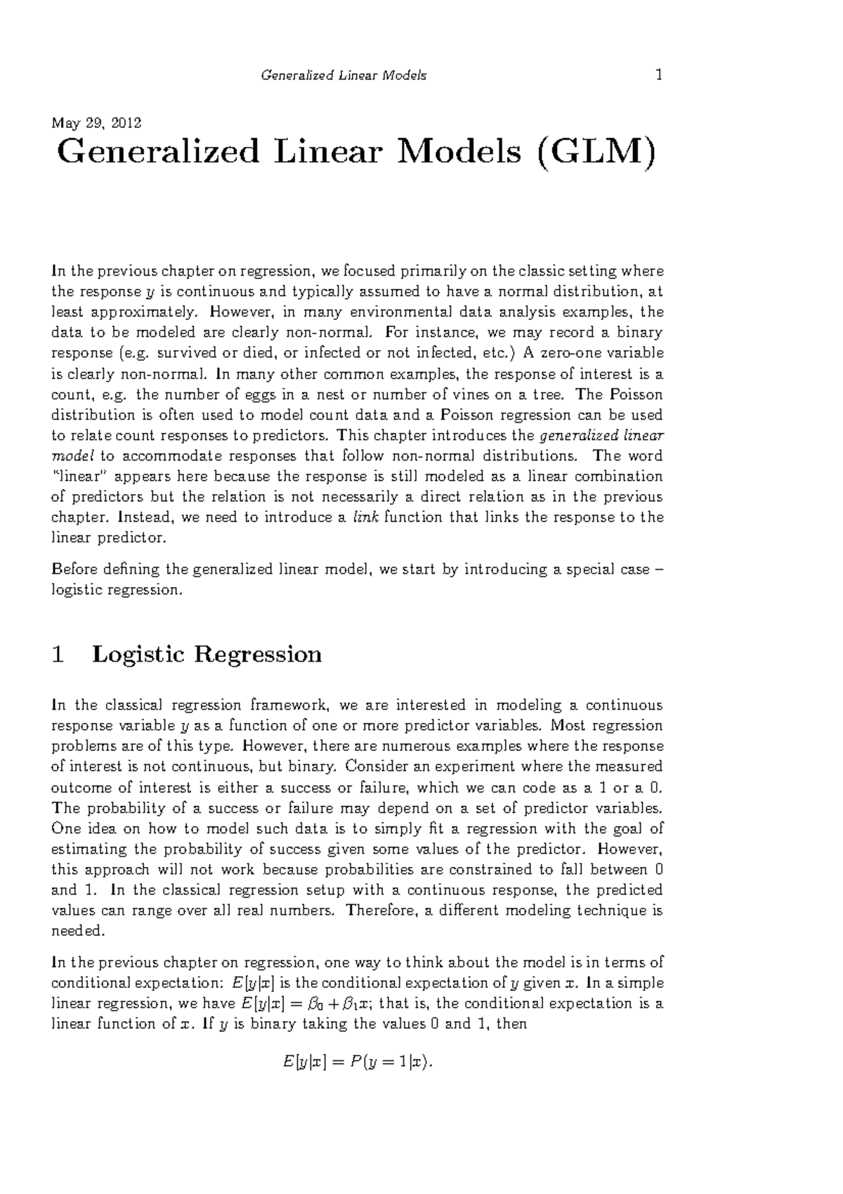 Lecture notes, lecture horeca - May 29, 2012 Generalized Linear Models ...