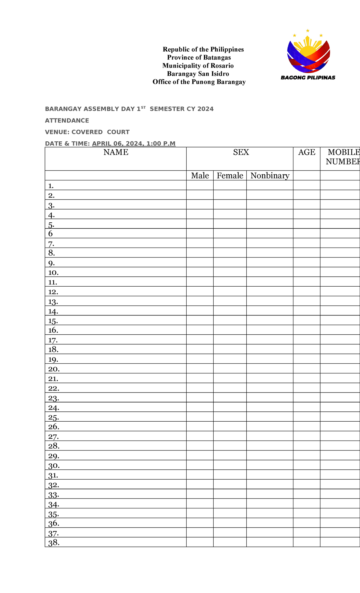 Attendance - Republic of the Philippines Province of Batangas ...