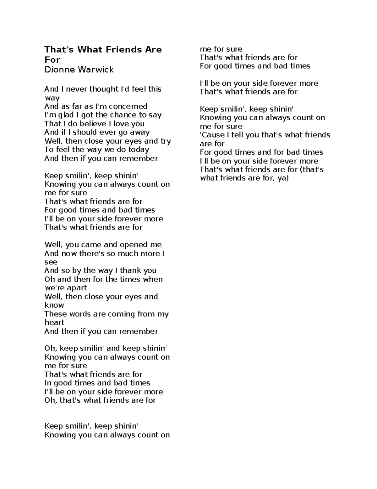 That's What Friends Are For - That's What Friends Are For Dionne ...