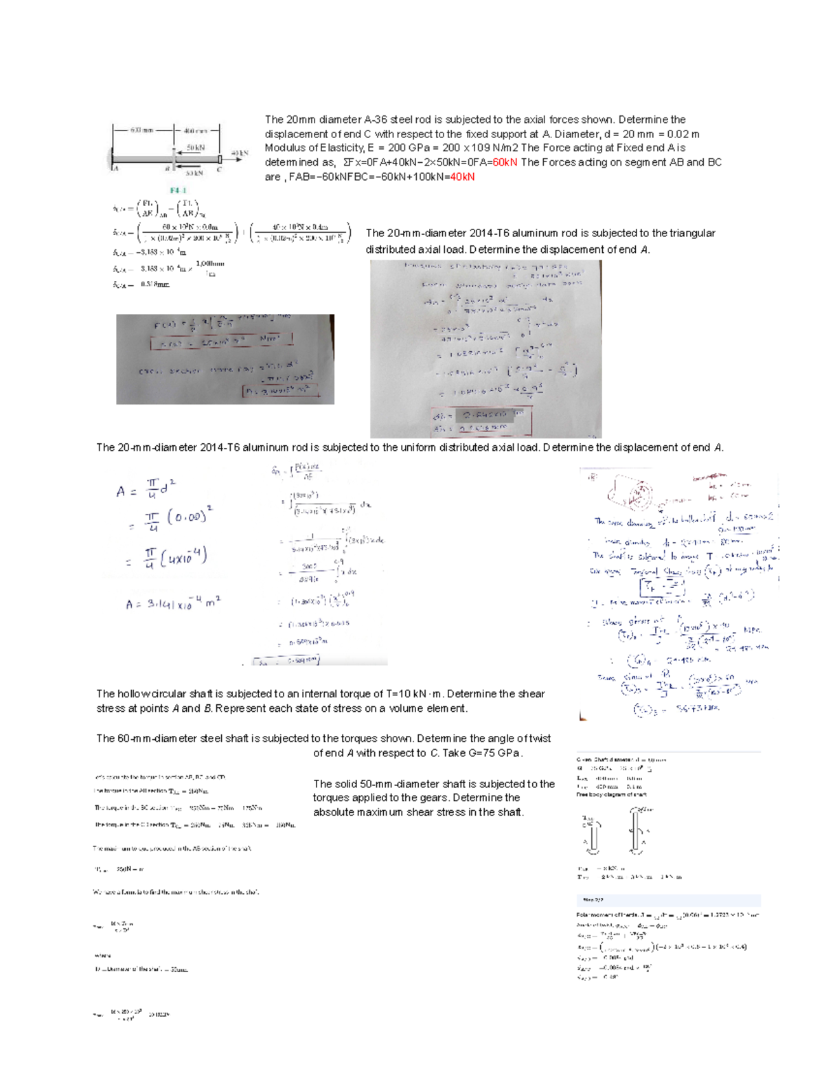 Hw9-3 - homework - The 20mm diameter A-36 steel rod is subjected to the axial forces shown ...