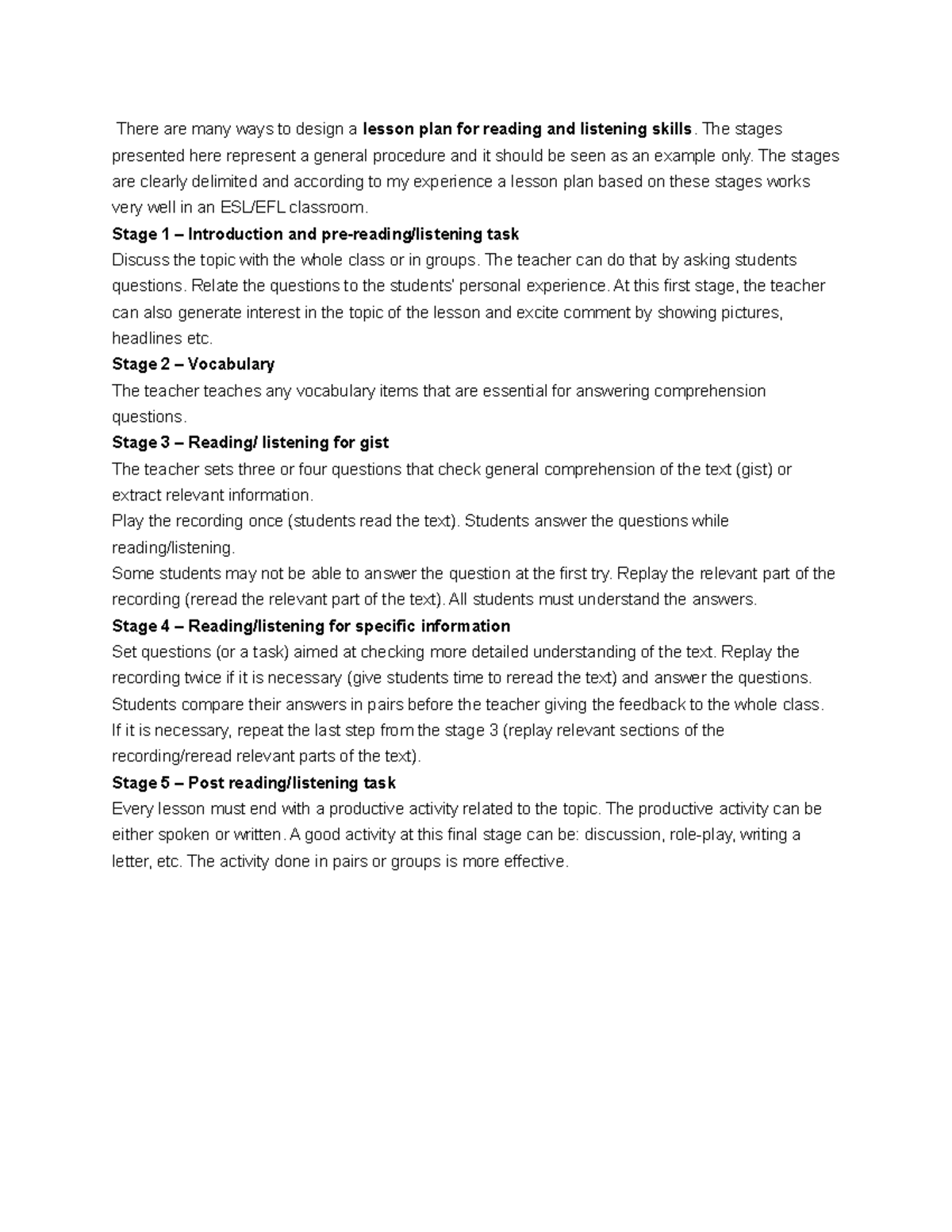 Receptive skills lesson plan - There are many ways to design a lesson ...