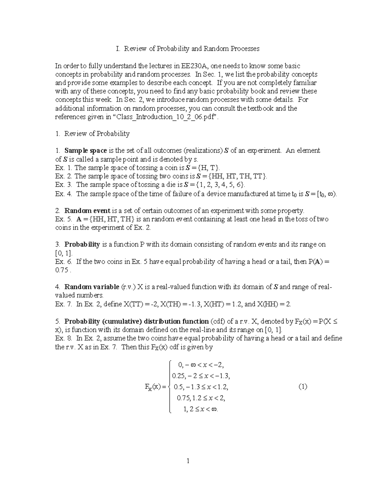 230A 1 I Probability Random Process - I. Review of Probability and ...