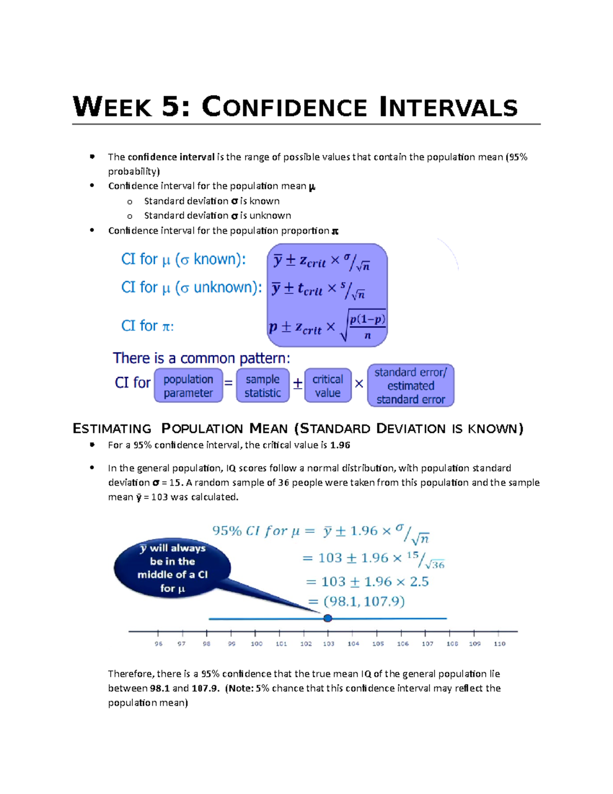 Week 5 - Confidence Intervals - WEEK 5: CONFIDENCE INTERVALS The ...