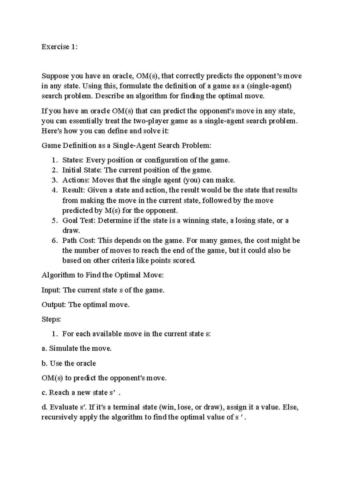 Exercise-1 - ádasdasd - Exercise 1: Suppose you have an oracle, OM(s ...