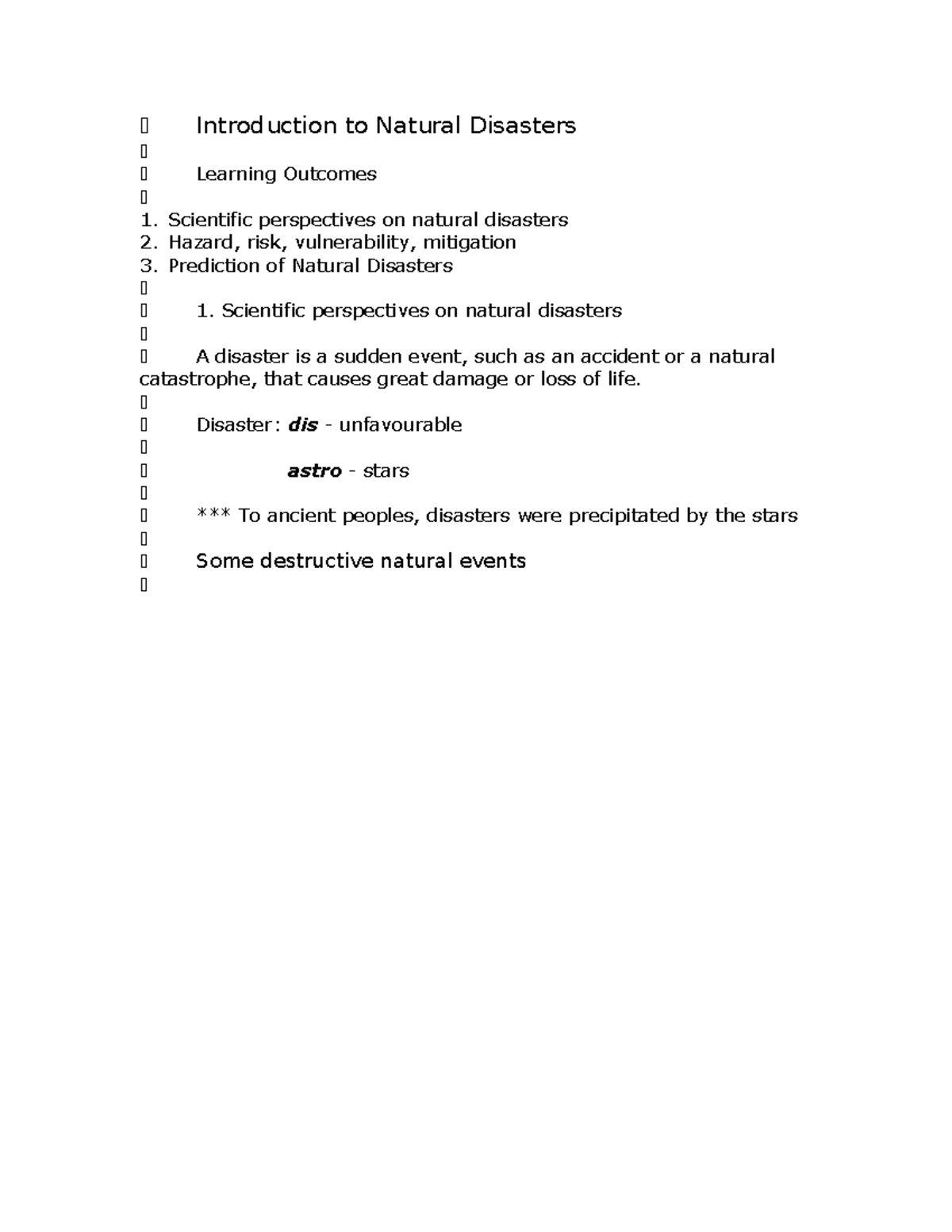 Lecture notes, Introduction to Natural Disasters - Introduction to ...