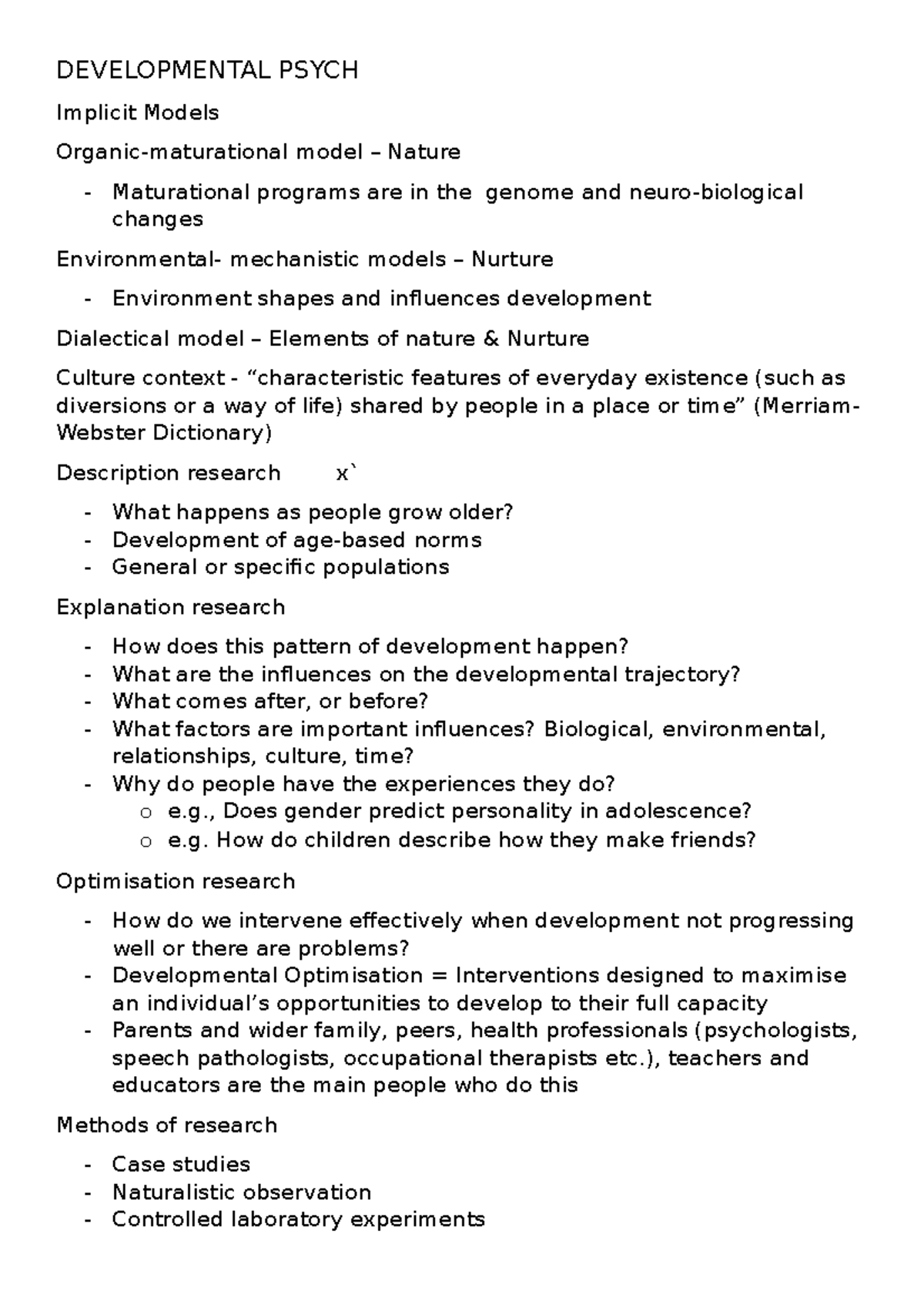 Developmental Psych notes 2021 la trobe - PSY2DEV - LaTrobe - Studocu