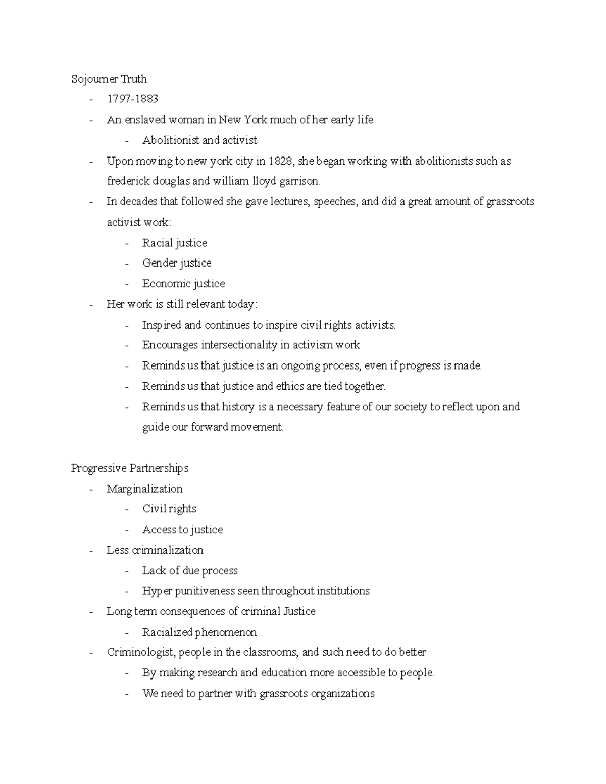 Module 10 In Class Notes - Sojourner Truth - 1797- An enslaved woman in ...