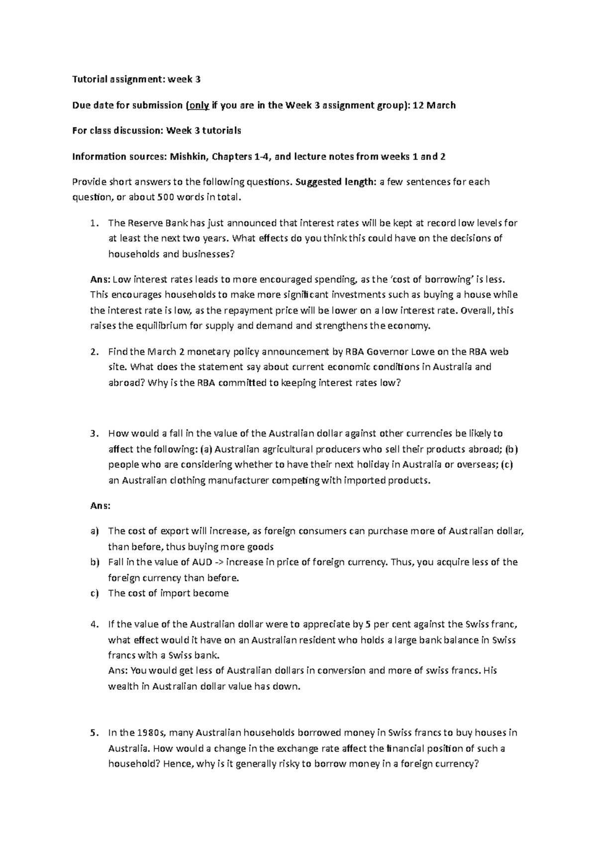 Tut Assignment Week 3 - Tutorial assignment: week 3 Due date for submission (only if you are in ...