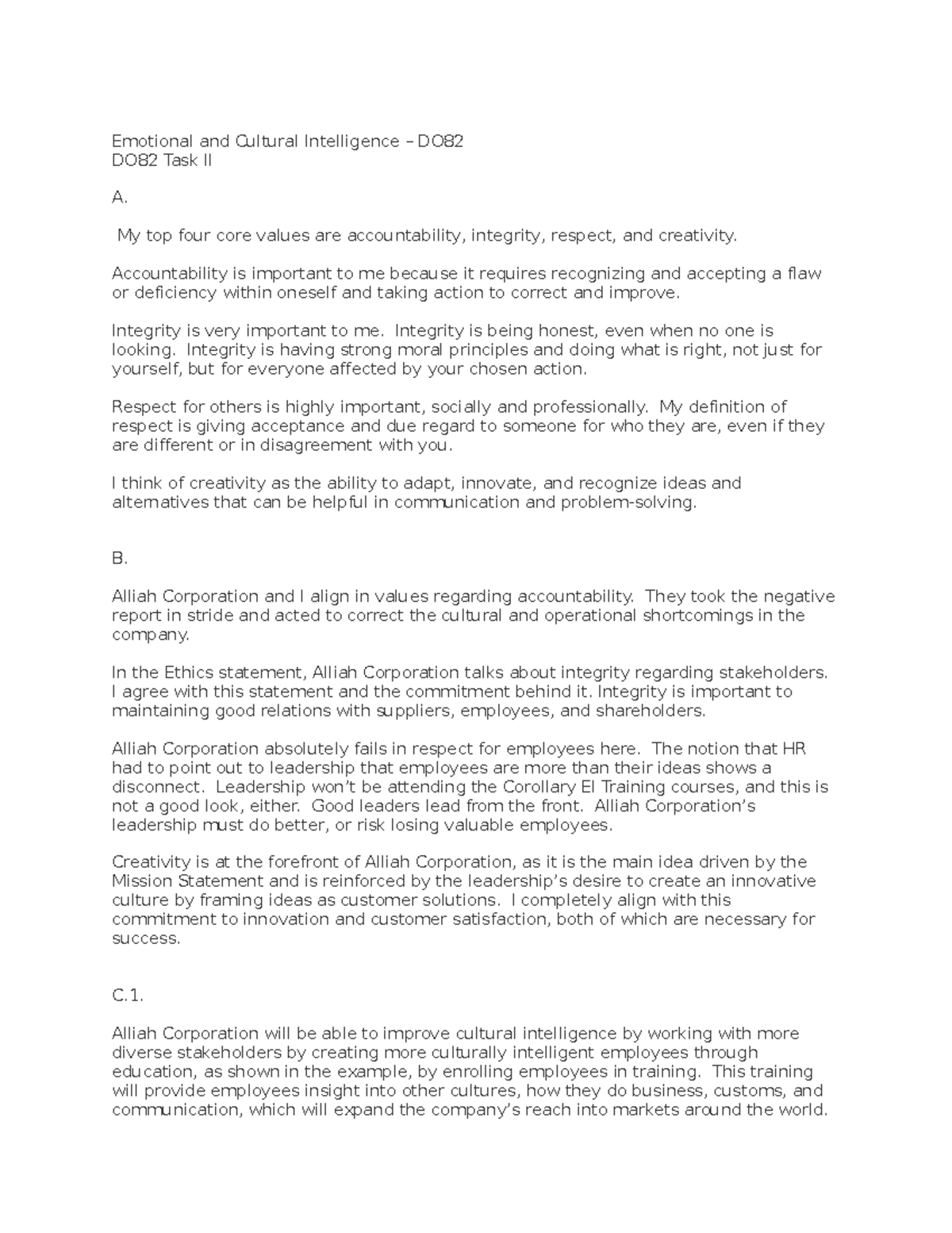 DO82 Task II - DO82 Task II Passed - Emotional and Cultural ...