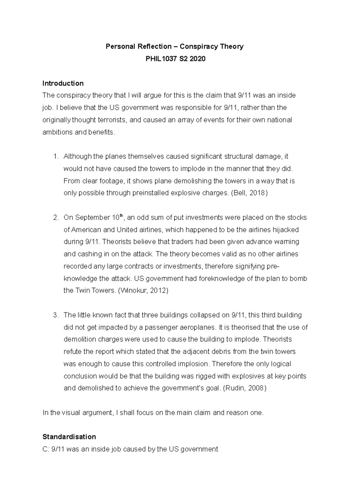 phil1037 assignment - Personal Reflection – Conspiracy Theory PHIL1037 ...