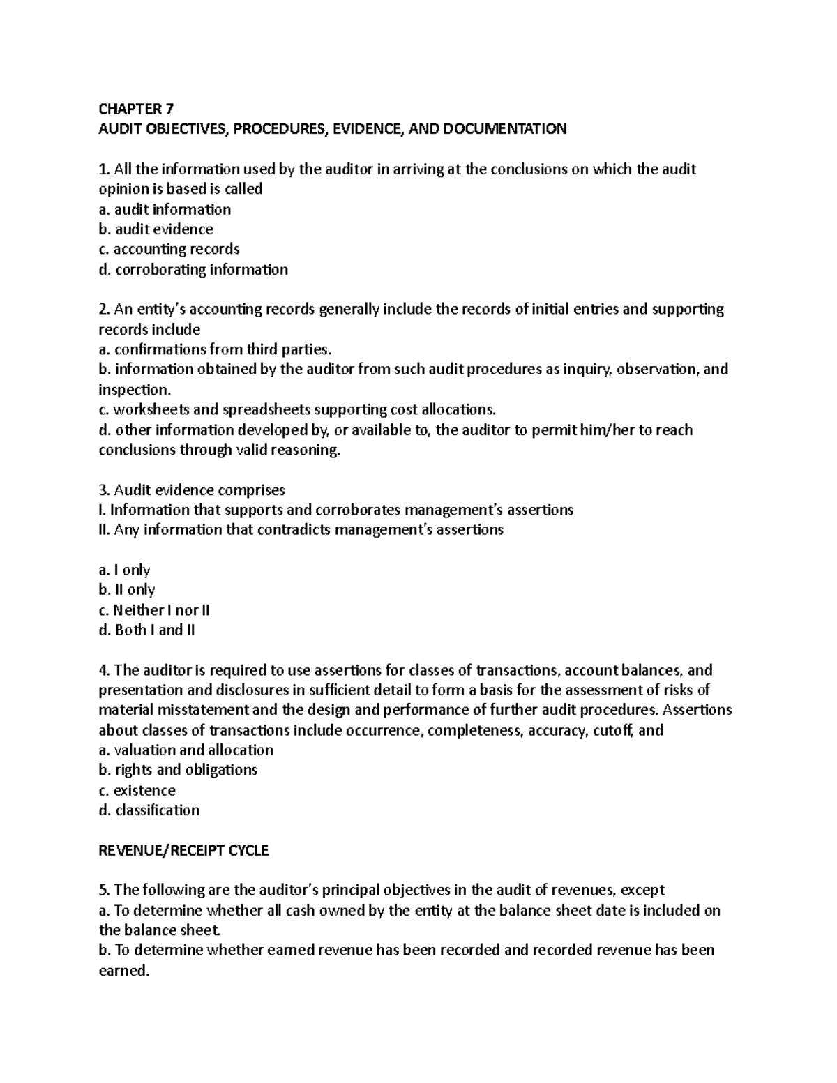 Audit Objectives, Procedures, Evidence, and Documentation - CHAPTER 7 ...