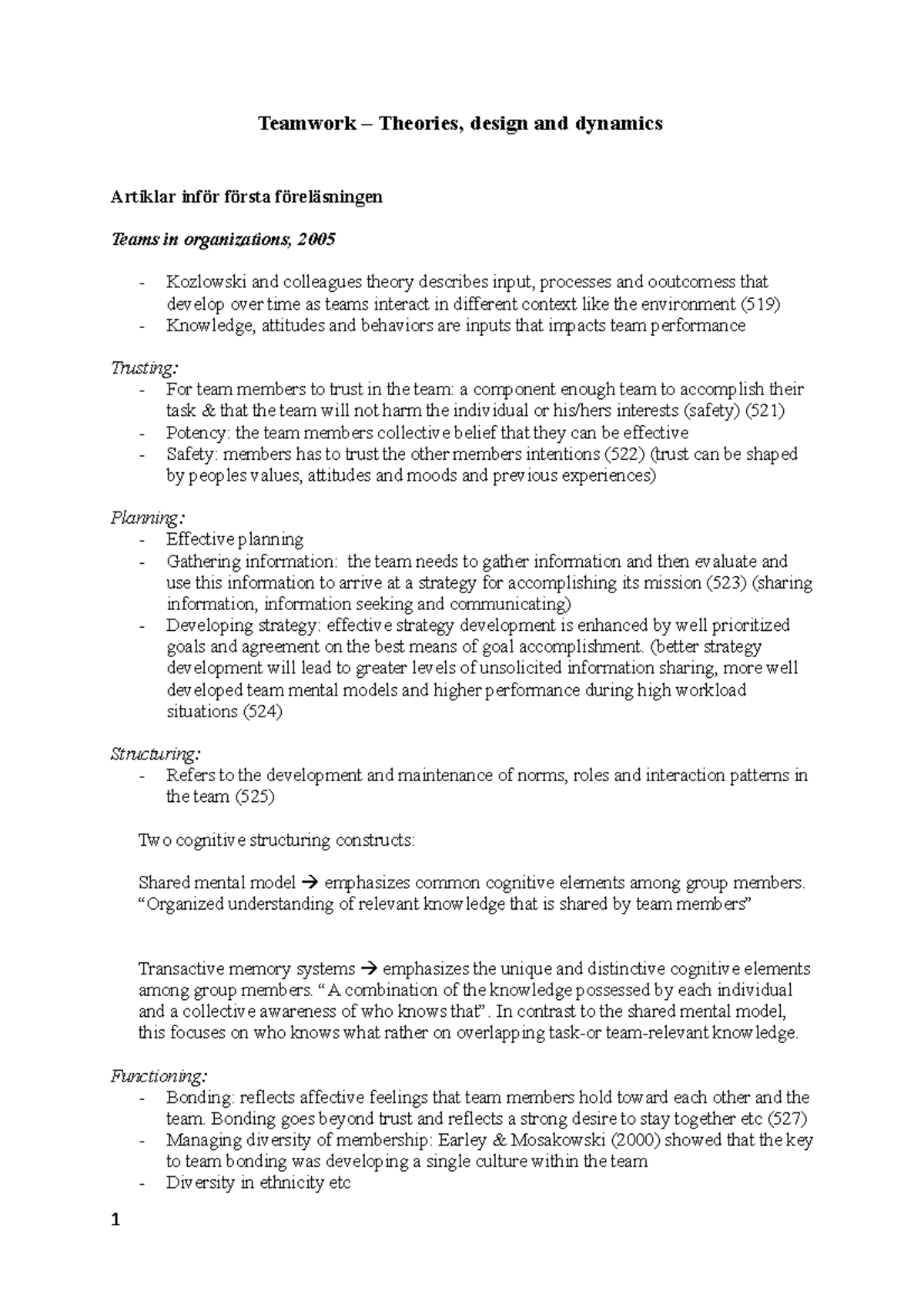 Teamwork - Theories, design and dynamics - Teamwork – Theories, design ...