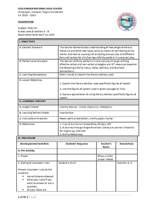 Lesson-PLAN COT NO 2 2019-2020 - LESSON PLAN- KINDERGARTEN QUARTER TWO ...