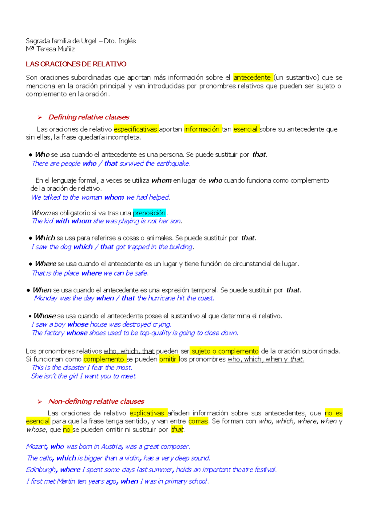 LAS Oraciones DE Relativo - Sagrada familia de Urgel – Dto. Inglés Mª ...