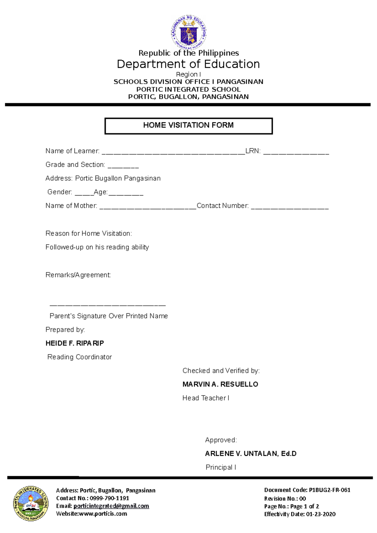 Home Visitation FORM - thank you - Republic of the Philippines ...