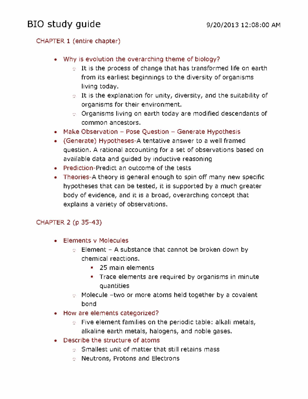 Bio Study guide ch 1 - MMG 161 - Studocu