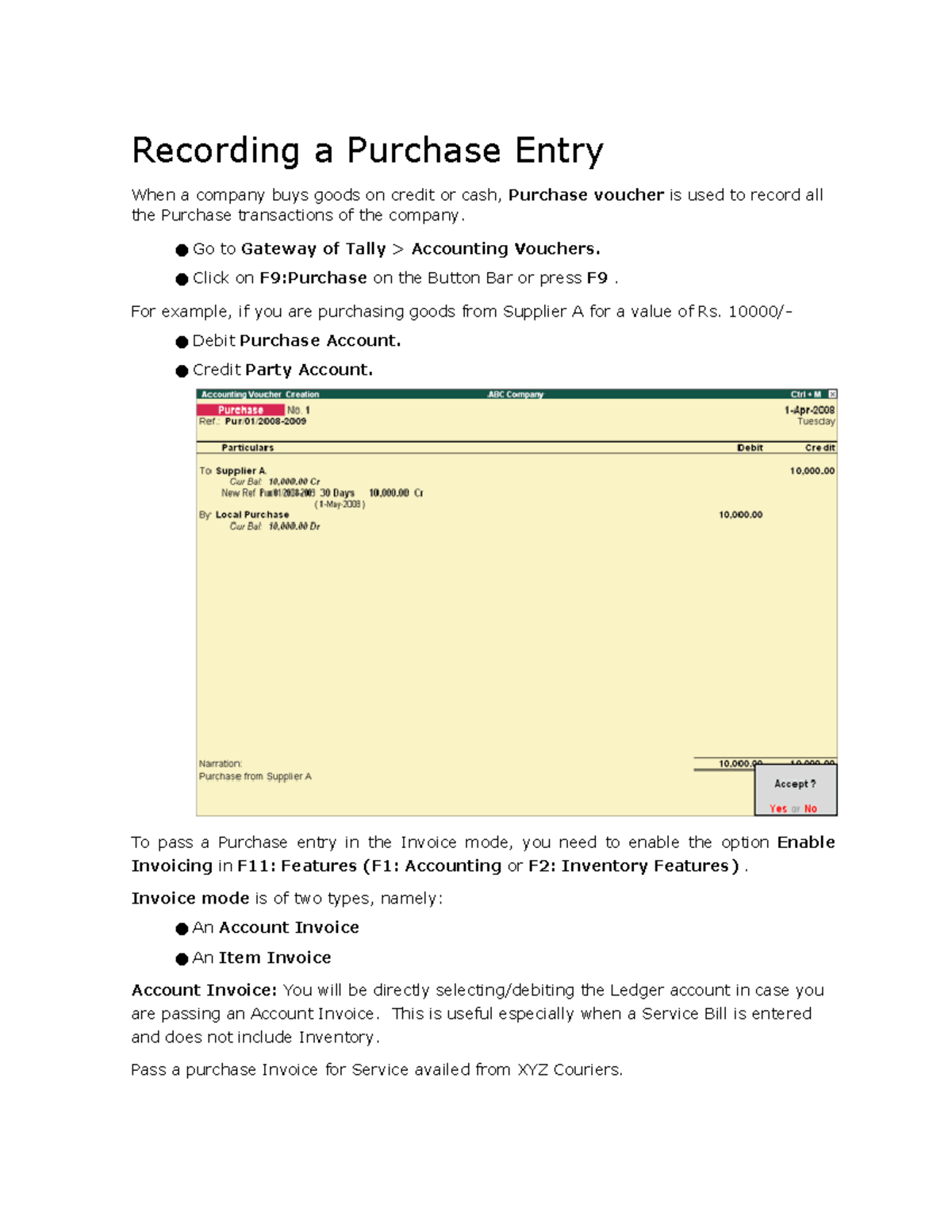 Recording a Purchase Entry - Business management - Studocu