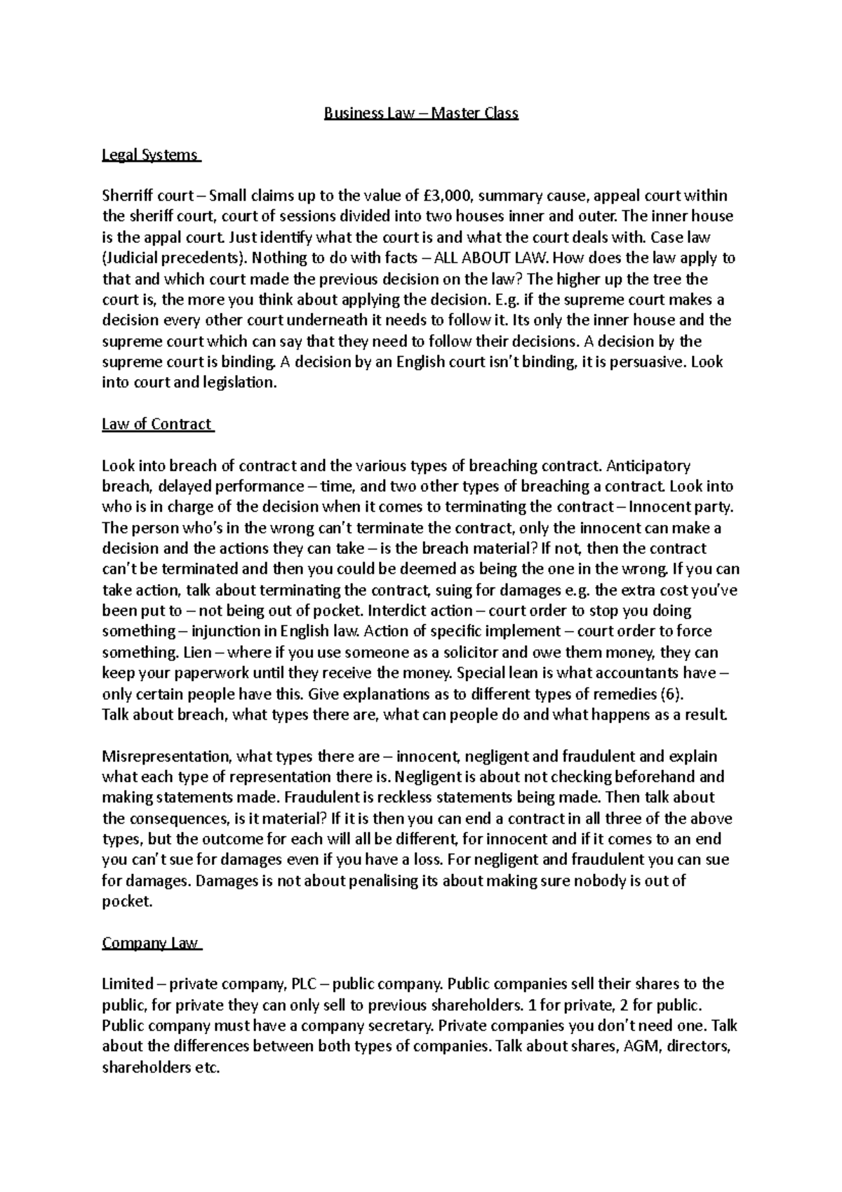 Business Law – Master Class - Business Law – Master Class Legal Systems ...