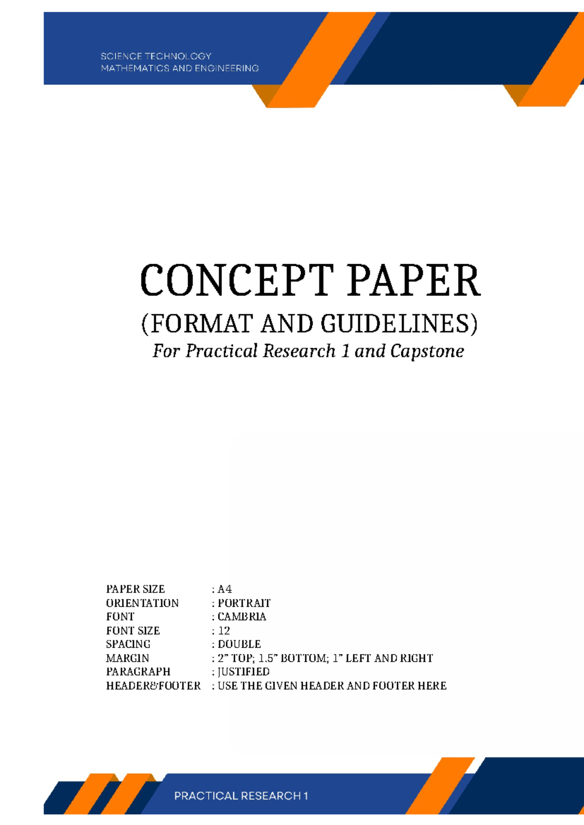 Concept Paper Format and Guidelines for Practical Research 1 - CONCEPT PAPER (FORMAT AND ...