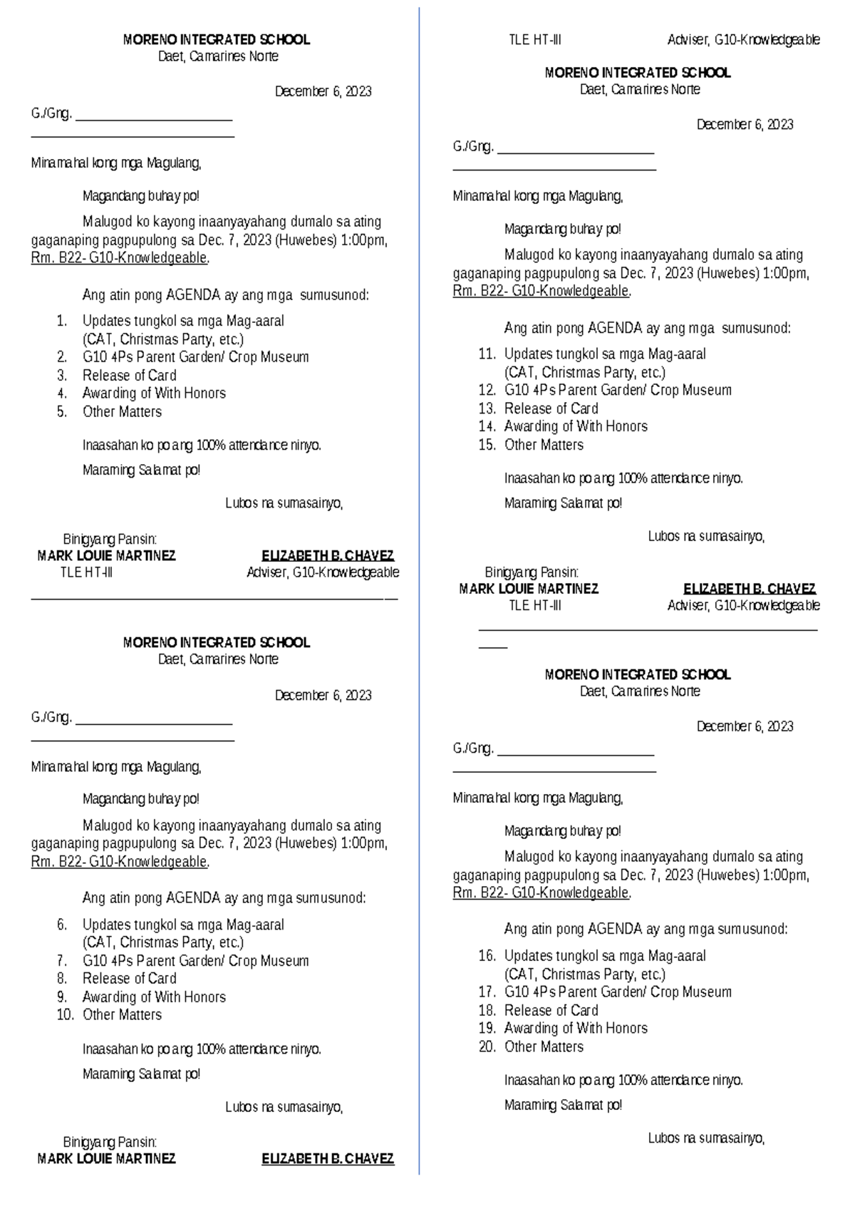 Letter TO Parent 12 6 23 - kahie hwiuhweuhuwheizknakjnwj uiqieqhuiq ...